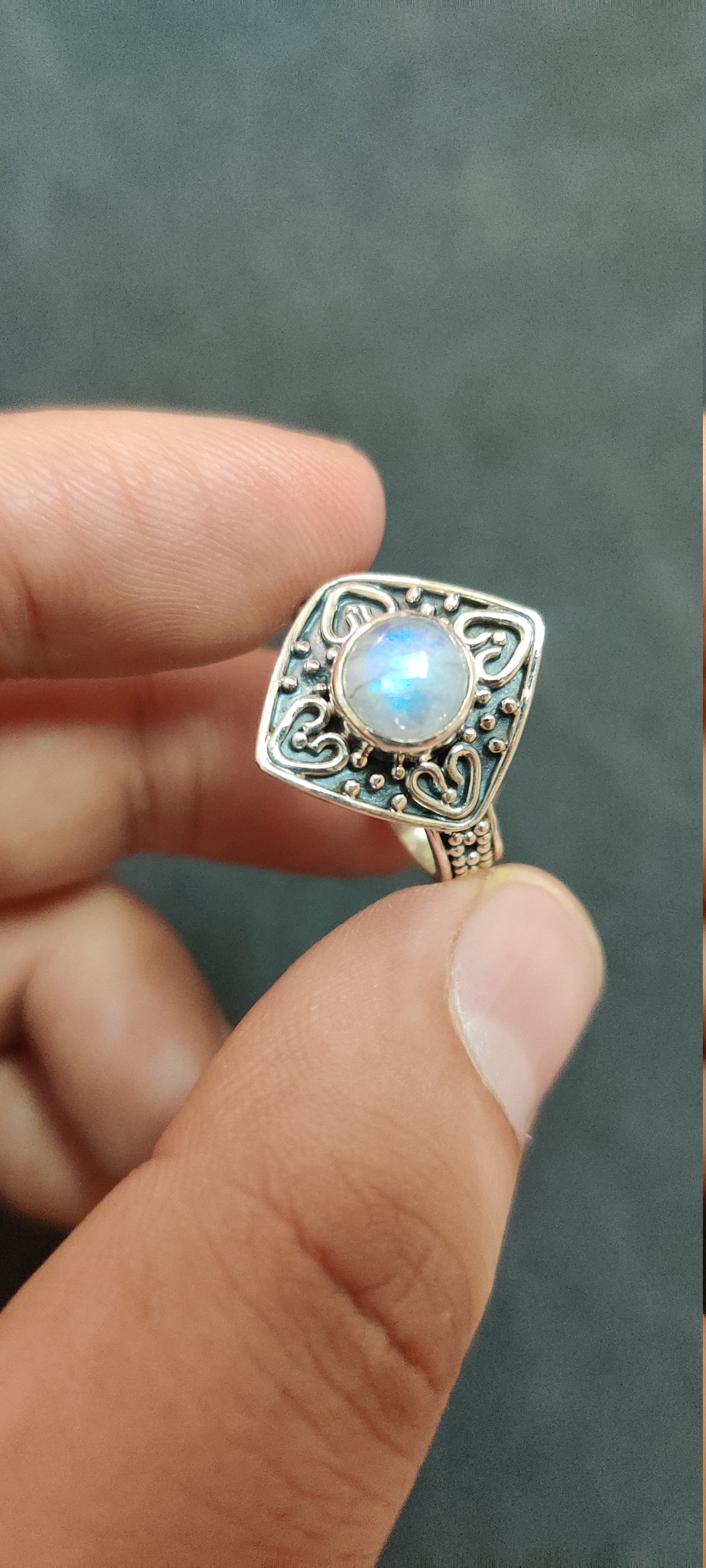 Moonstone Statement Ring Meditation Ring Blue flashy Ring | Etsy