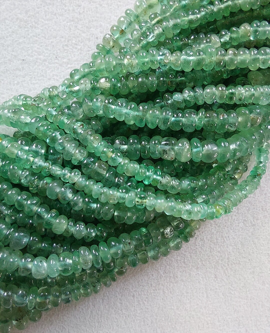 6 Strand 2-4 MM Natural Zambian Emerald Smooth Rondelle Beads/Emerald ...