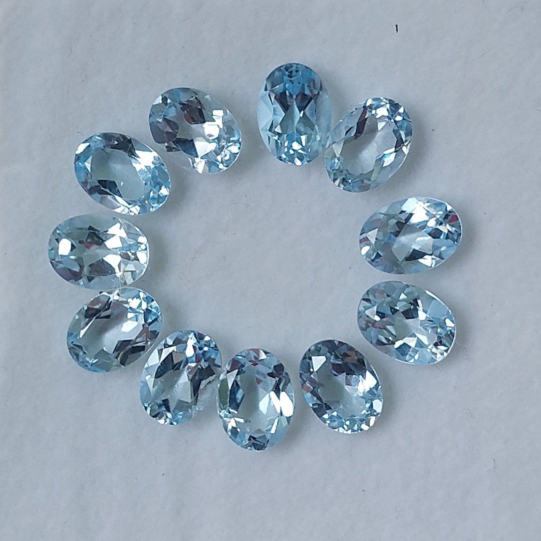 2 Piece Sky Blue Topaz Gemstone: Faceted Oval Cut (6X8 Mm) - Etsy