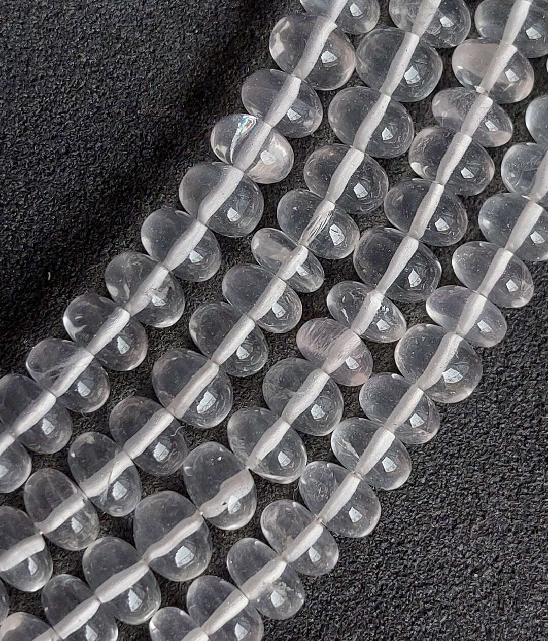 8" Strand Clear Quartz Smooth Rondelle Beads/clear Quartz Smooth Center ...