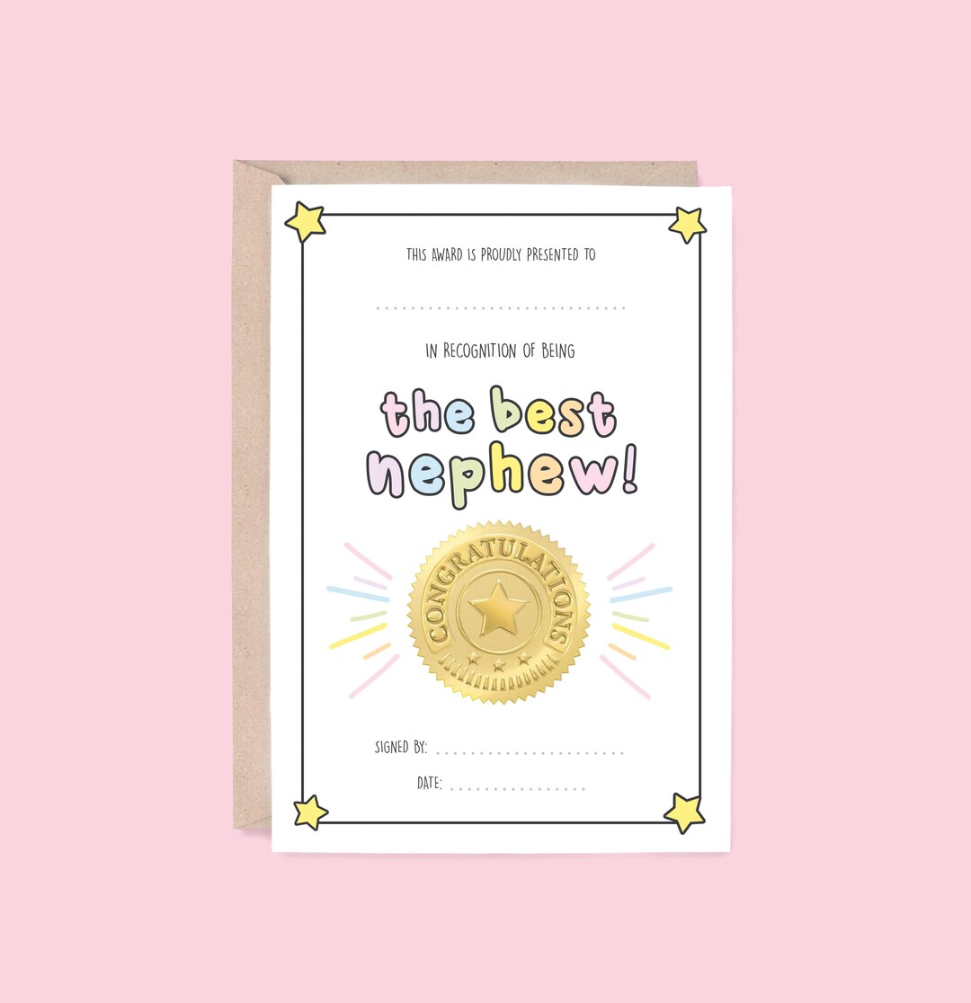 Best Nephew Special Award Greeting Card Certificate personalised Card ...