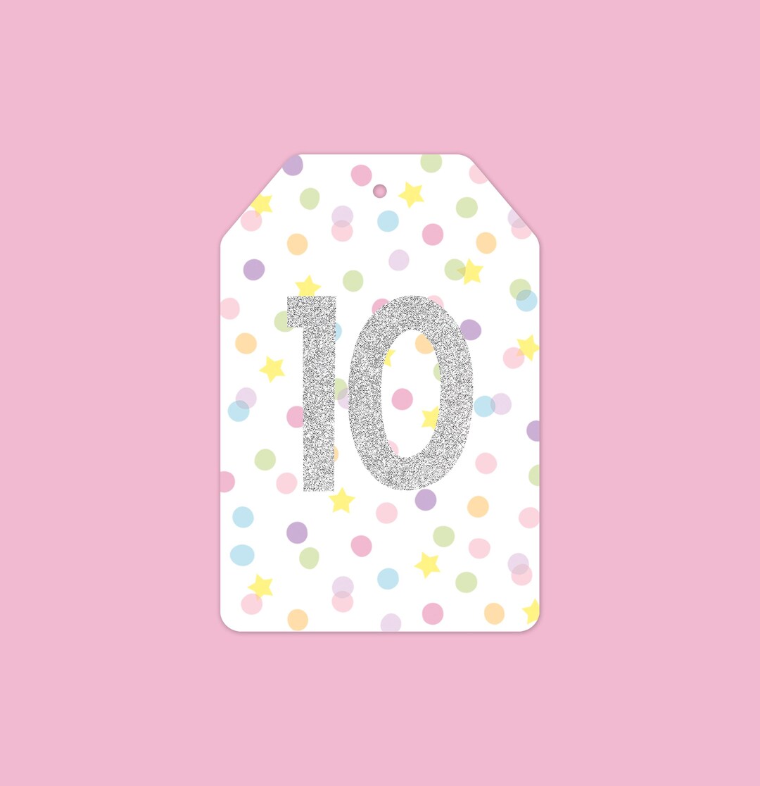 10 Years Milestone Gift Tag Number 10th Birthday, Birthday Gift Tags ...