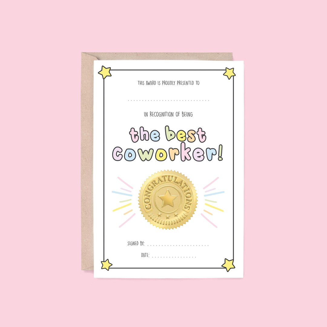 Award Card: Best Coworker | Embossed Gold Foil Sticker (thank You ...