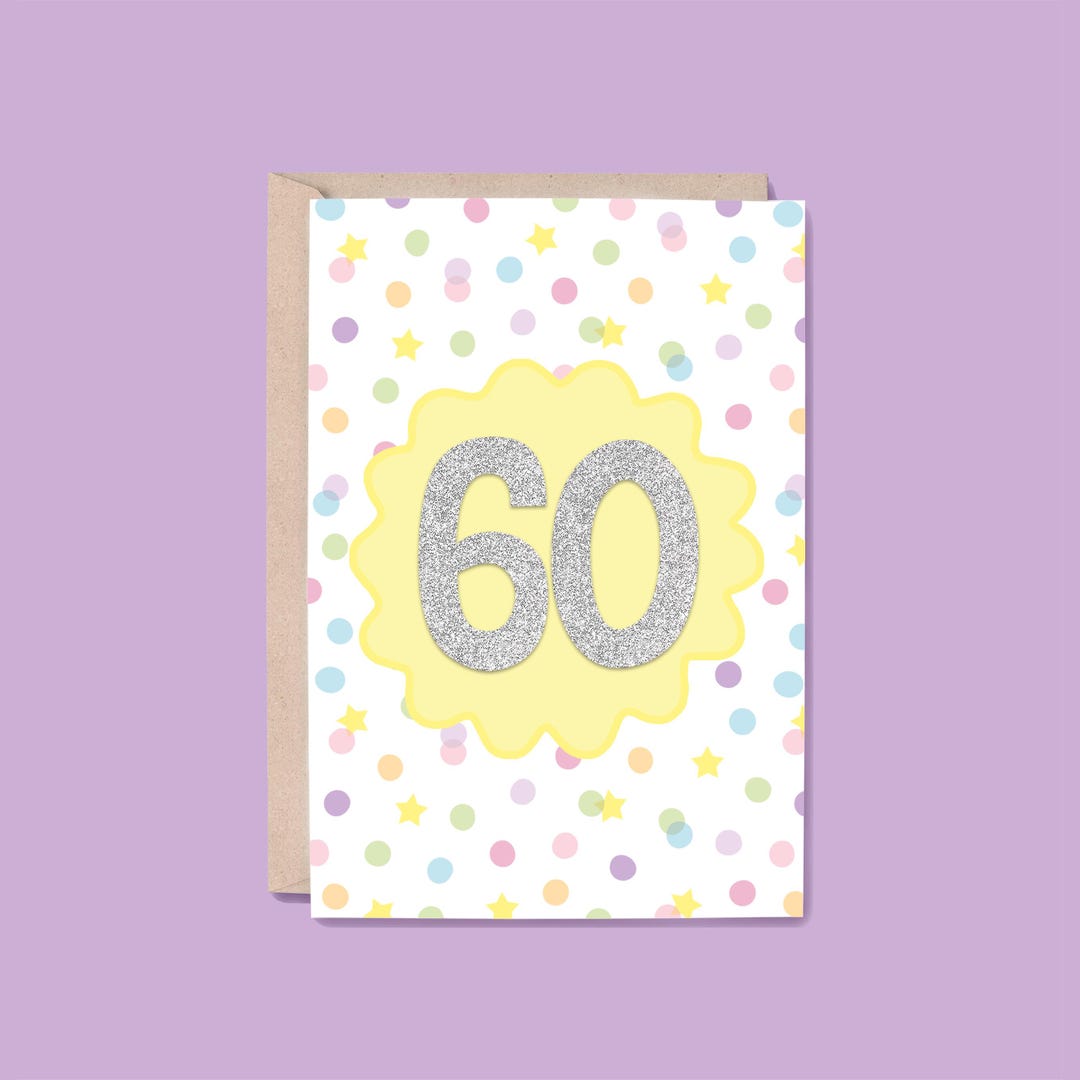 Milestone Card: 60th | Silver Glitter Sticker (60th Birthday, 60th ...