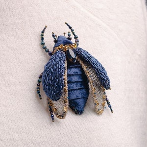 Luxury Blue May Bug Brooch, Embroidered Brooch With Beads. Insect ...