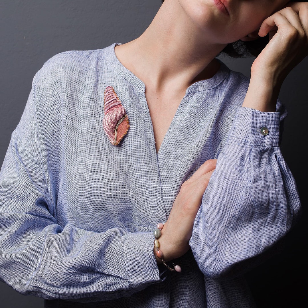 Hand-embroidered Beaded Shell Brooch – Coastal-inspired Jewelry for ...