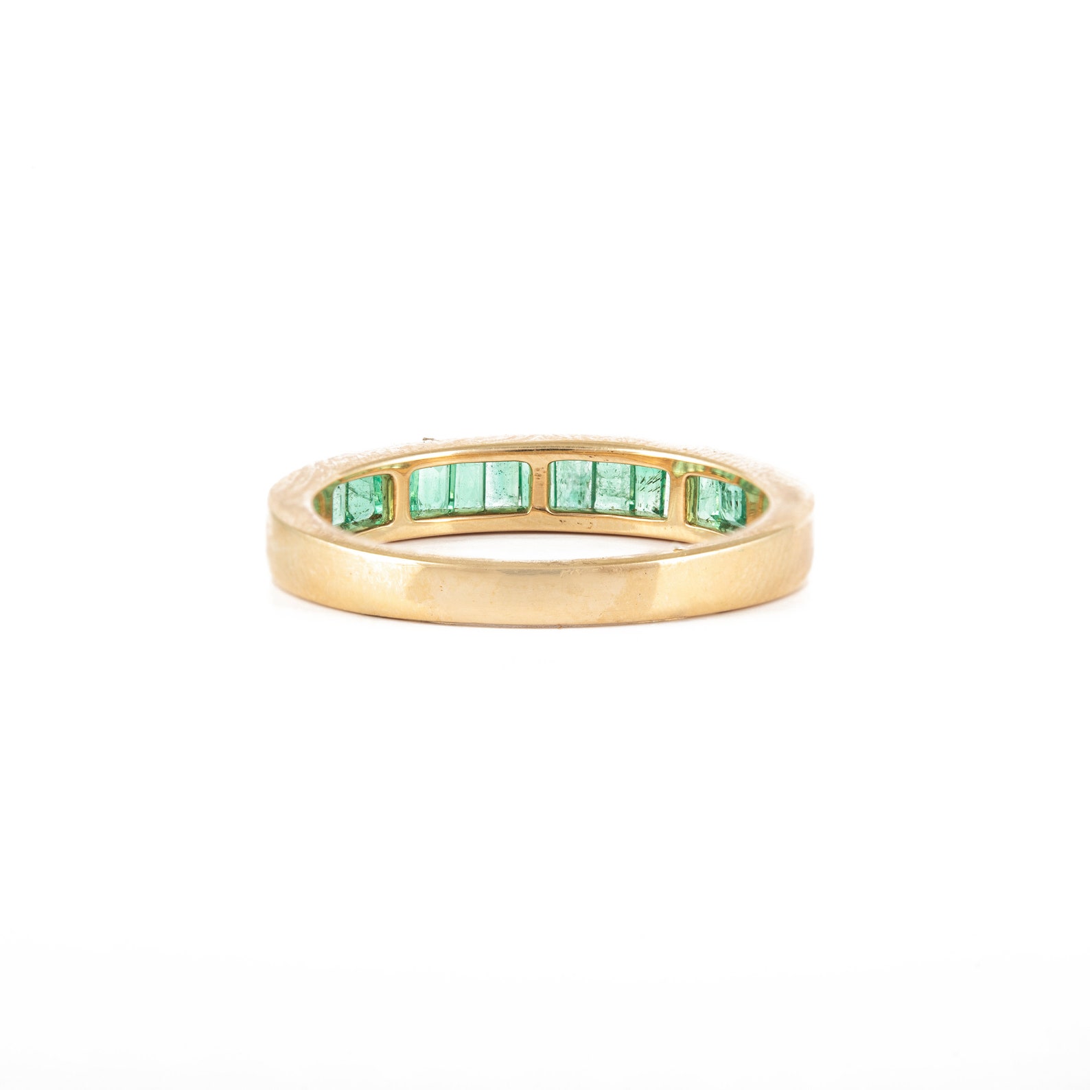 Natural Emerald Band Ring, Solid 14K Gold, Half Eternity Band, Wedding ...