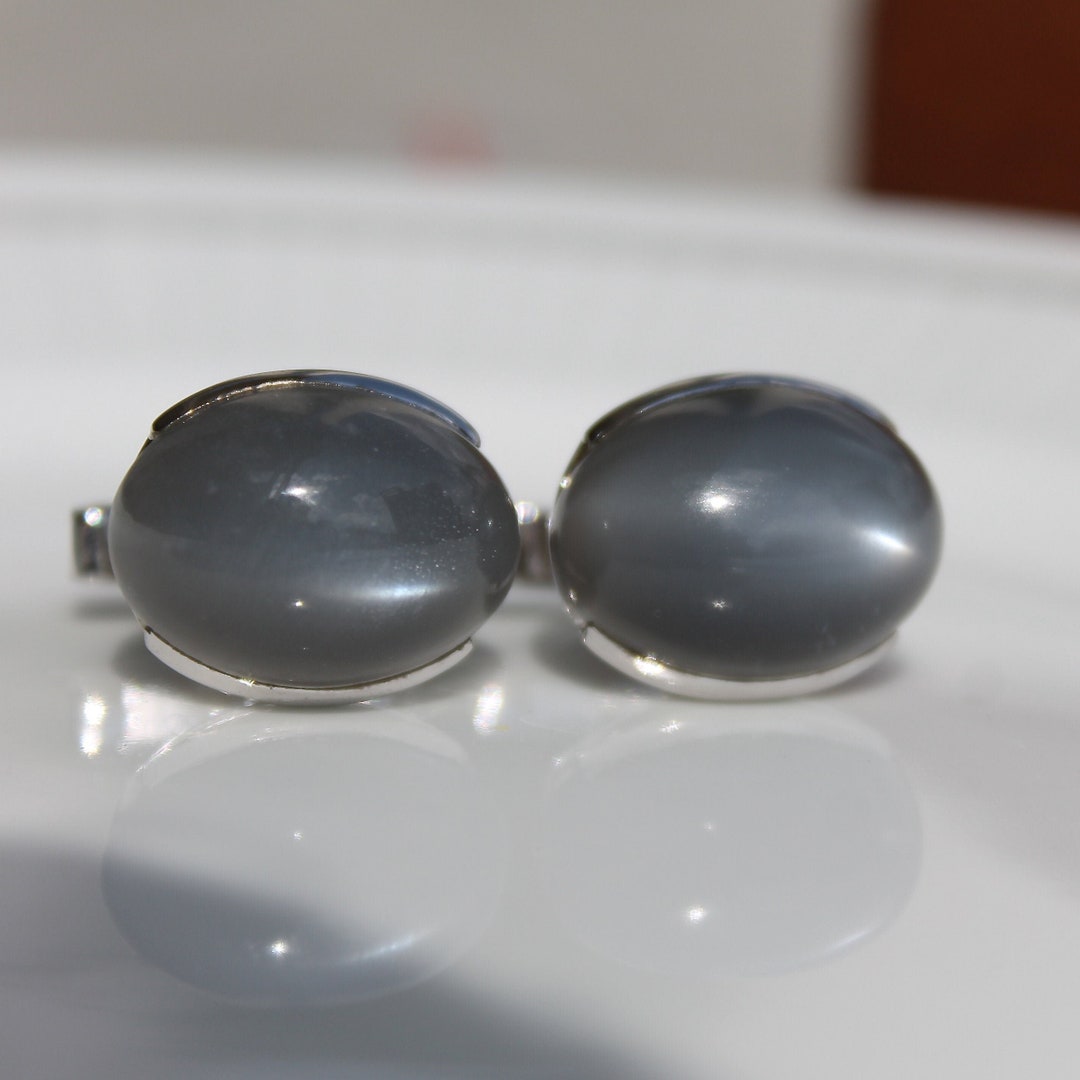 Natural Black Moonstone Cufflinks, Solid 925 Sterling Silver, Natural ...