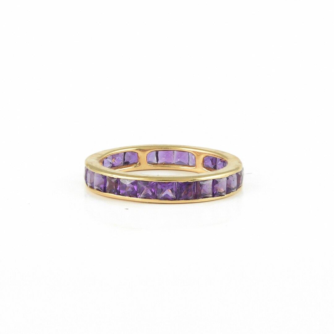 Natural Amethyst Gold Band Ring, Solid 18K Gold Ring, Eternity Band ...