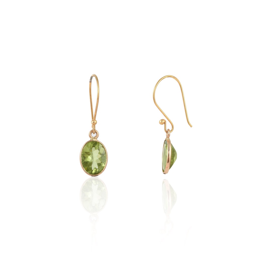 Natural Peridot Earring, Solid 14K Gold Earrings, Solitaire Earring ...