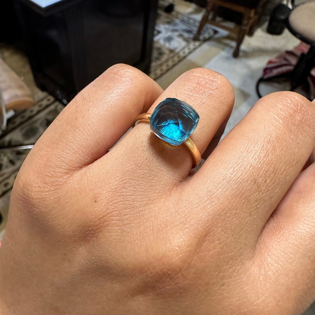 Solid 18K Yellow Gold, Natural Landon Blue Topaz Ring, Solitaire Ring ...