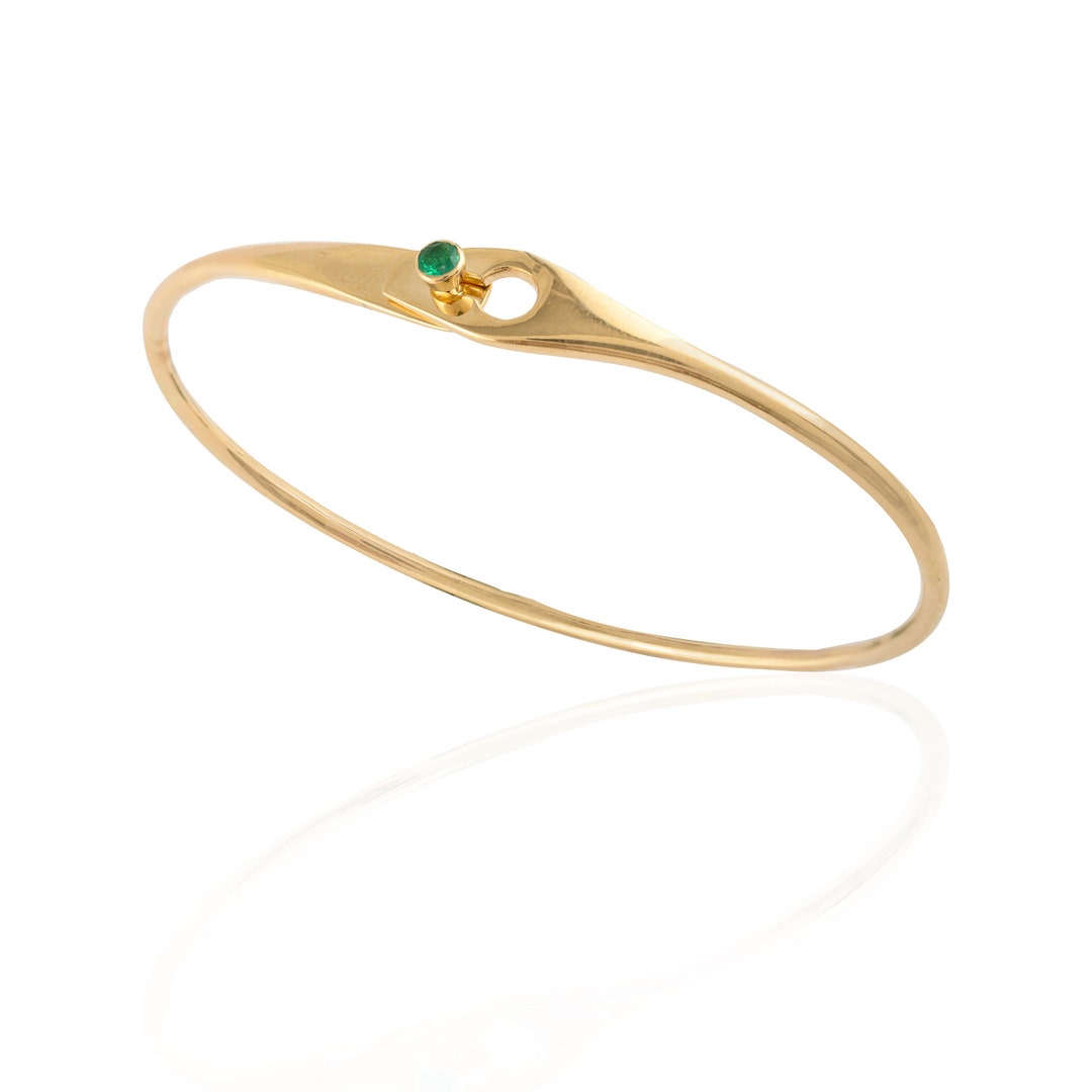 Natural Emerald Lock Bracelet, Solid 14K Gold Bracelet, Emerald Cuff ...