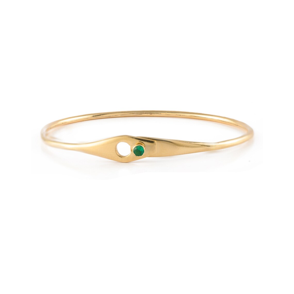 Solid 14K Gold Emerald Lock Bracelet, Open Cuff Bangle - Etsy