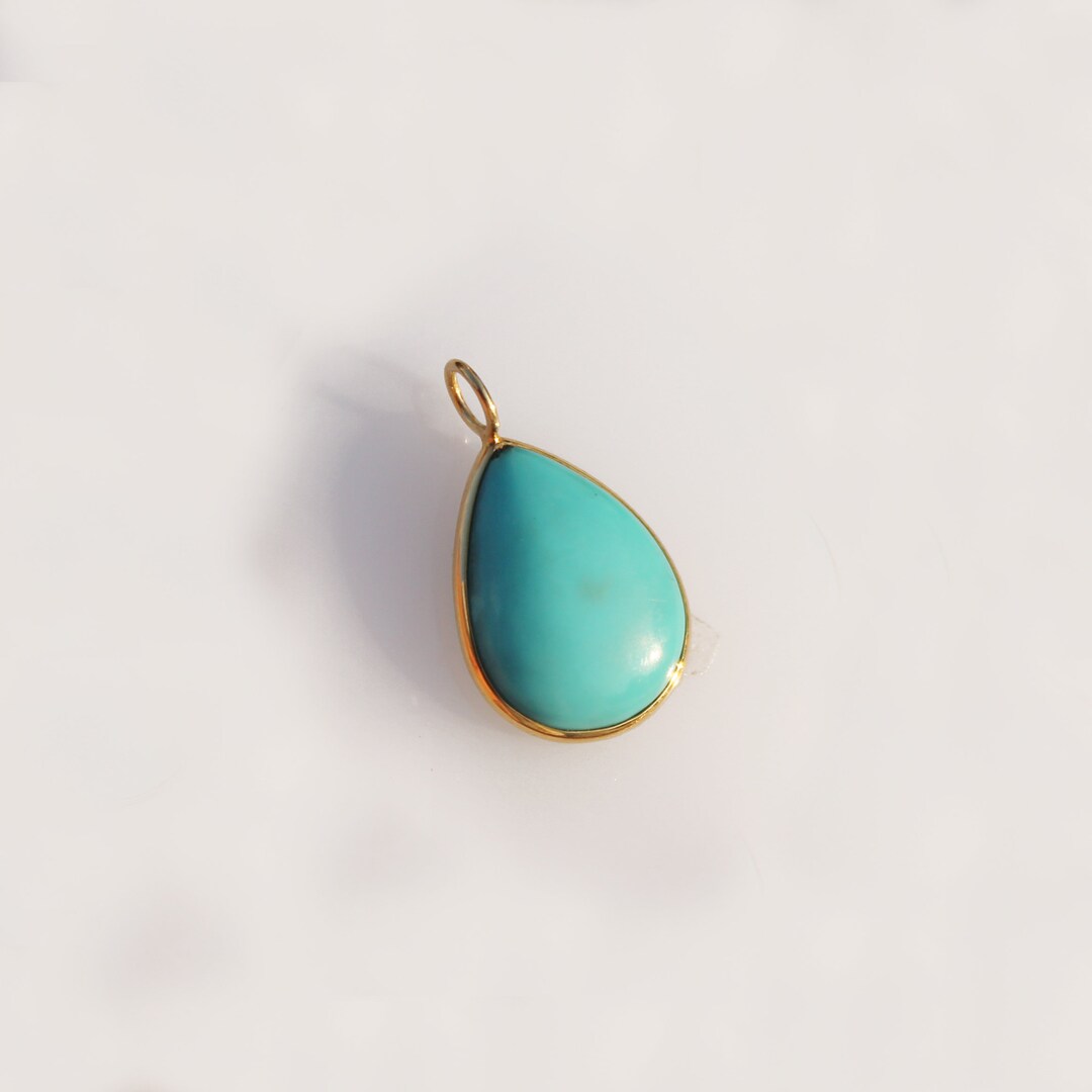 Solid 18K Gold Natural Turquoise Gold Pendant December Birthstone ...