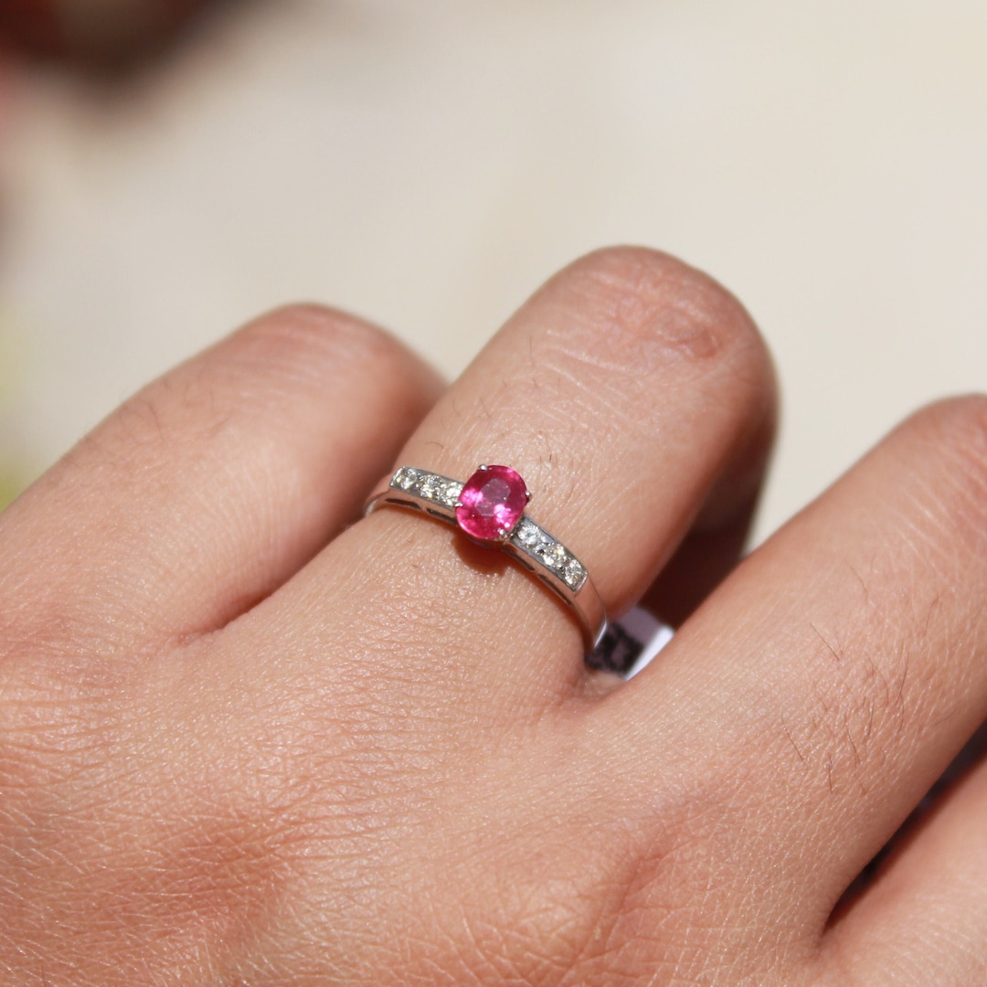 Natural Oval Ruby Ring, Solid 18K Gold Ring, Real Diamond Ring, July ...