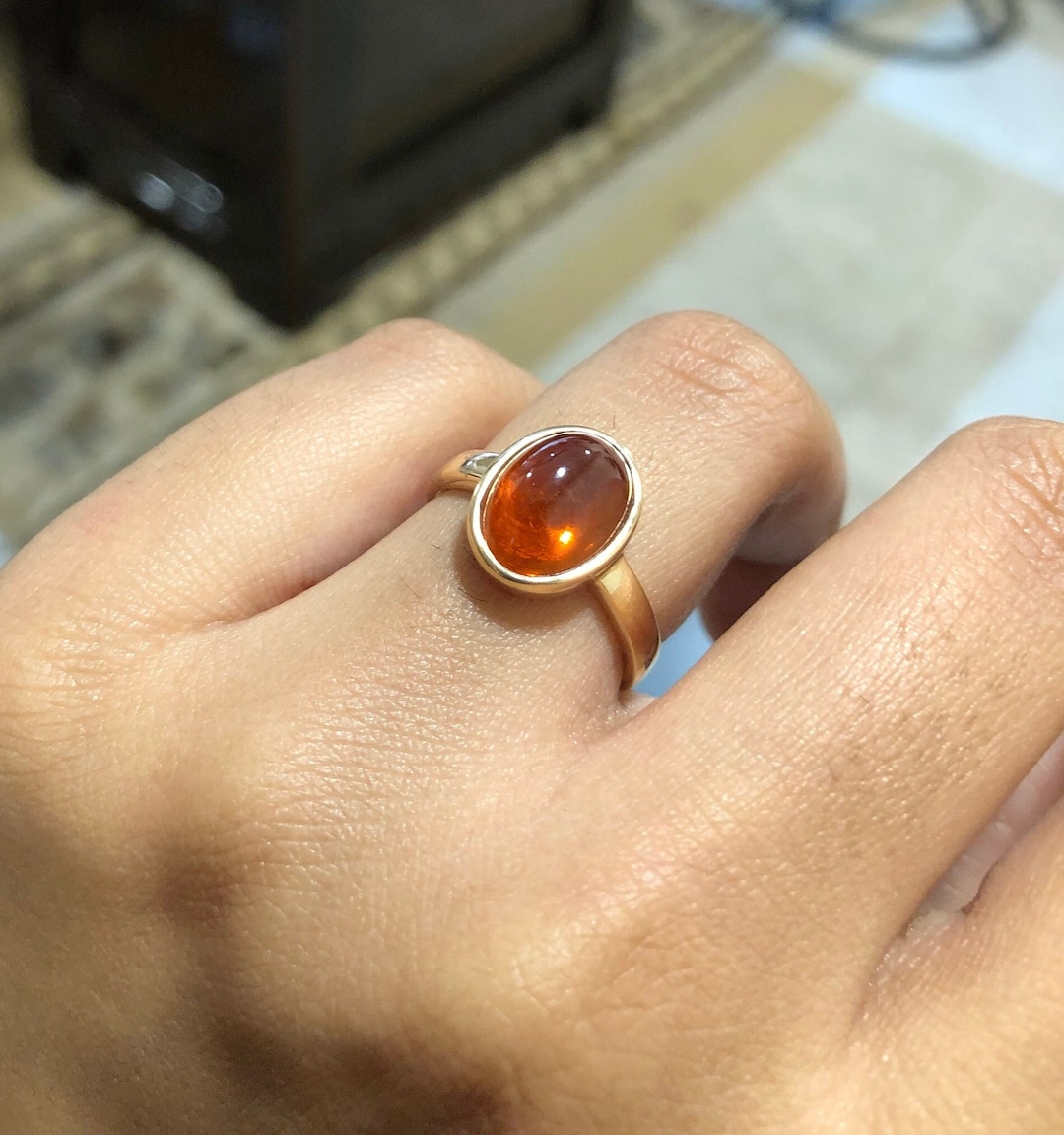 Solid 14K Gold Ring- Natural Orange Garnet Ring- January Birthstone ...