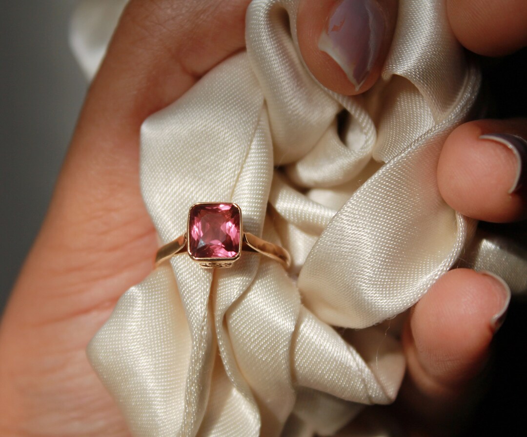 Solid 18K Gold Ring- Natural Pink Tourmaline Ring- October Birthstone ...