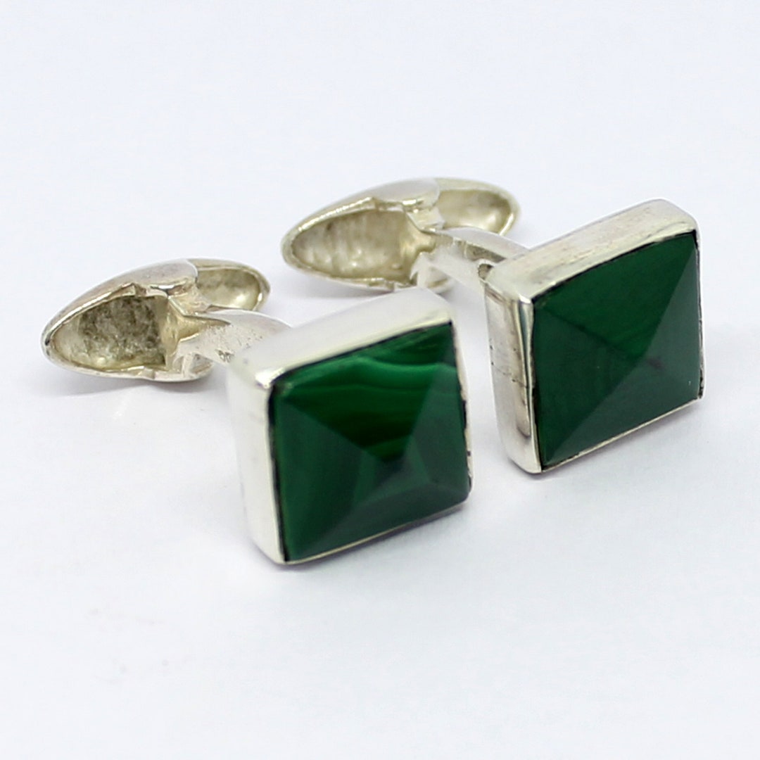 Natural Malachite Cufflink, Solid 925 Sterling Silver Cuff Link ...