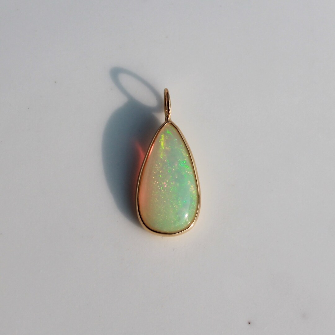 Natural Tear Drop Fire Opal Gold Pendant, Solid 18K Yellow Gold ...