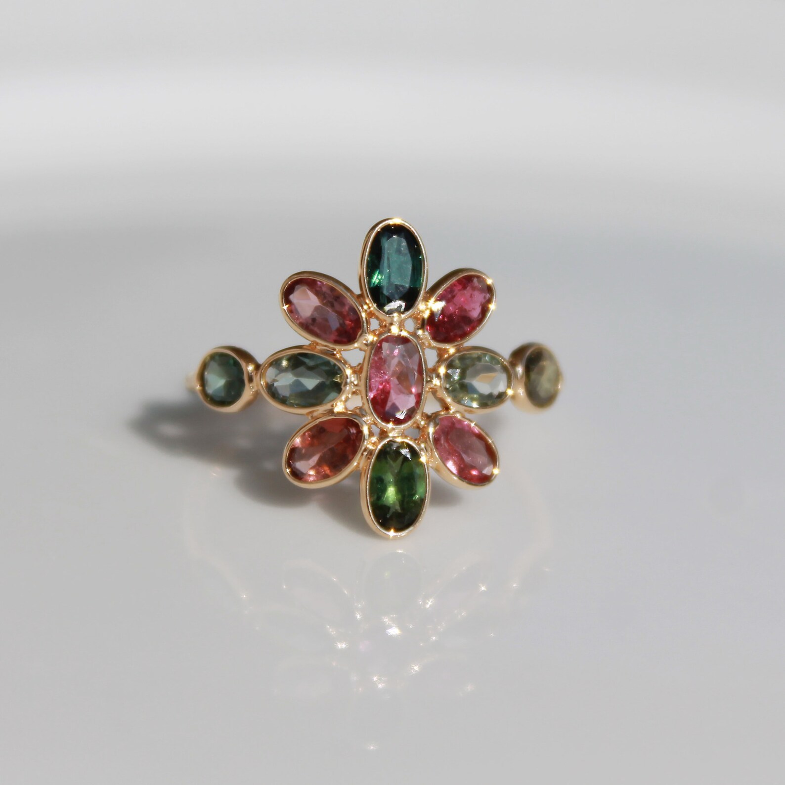 Tourmaline Flower Ring, Gold Gemstone Ring, Dainty Floral Jewelry - Etsy