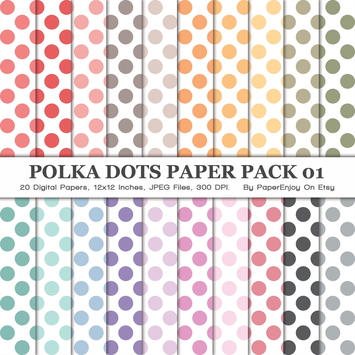 Polka Dots Digital Paper, Pastel Polka Dots, Polka Dots Pattern, Pastel ...