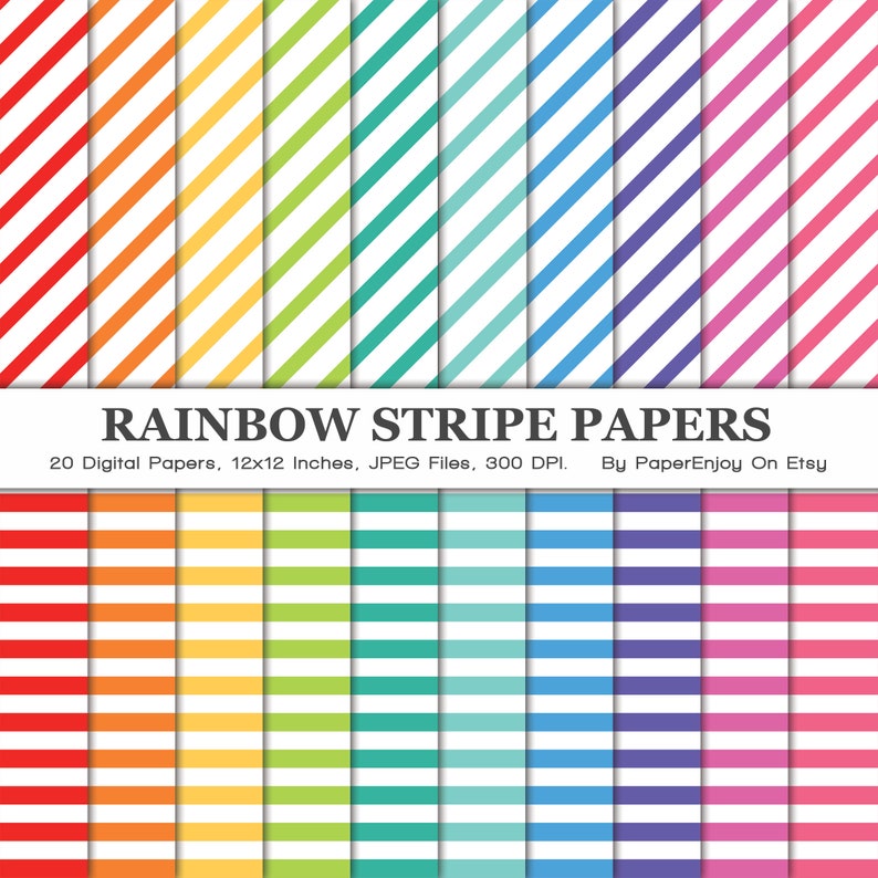 Rainbow Stripe Digital Paper, Rainbow Digital Pattern, Rainbow ...