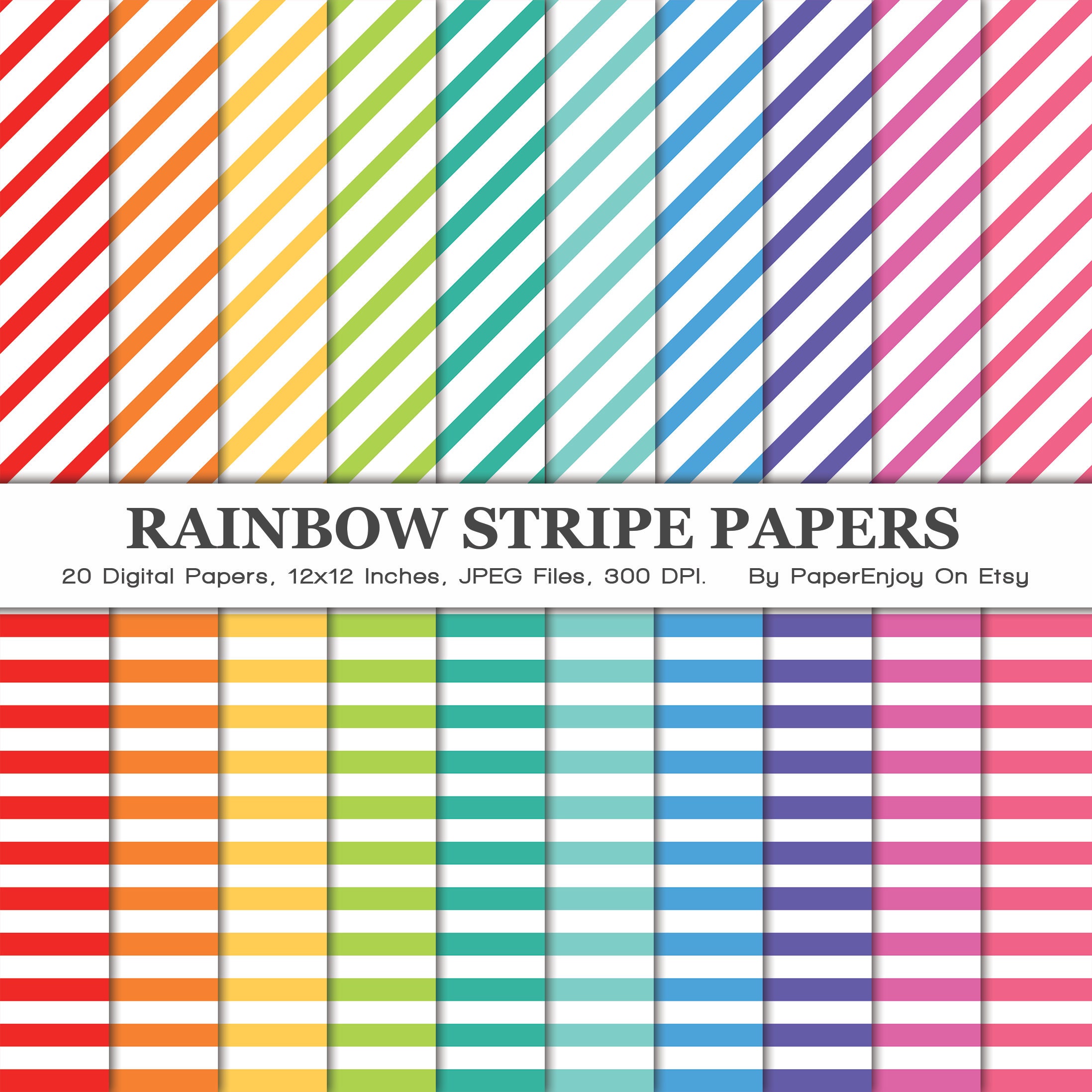 Rainbow Stripe Digital Paper, Rainbow Digital Pattern, Rainbow ...