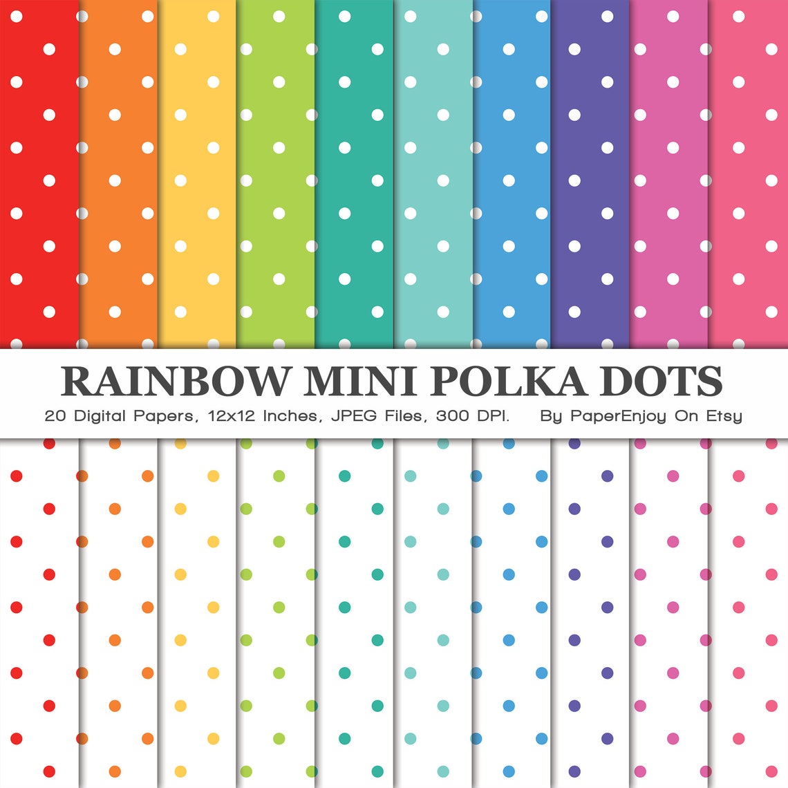 Rainbow Polka Dots Digital Paper - Mini Polka Dot, Spots Pattern ...