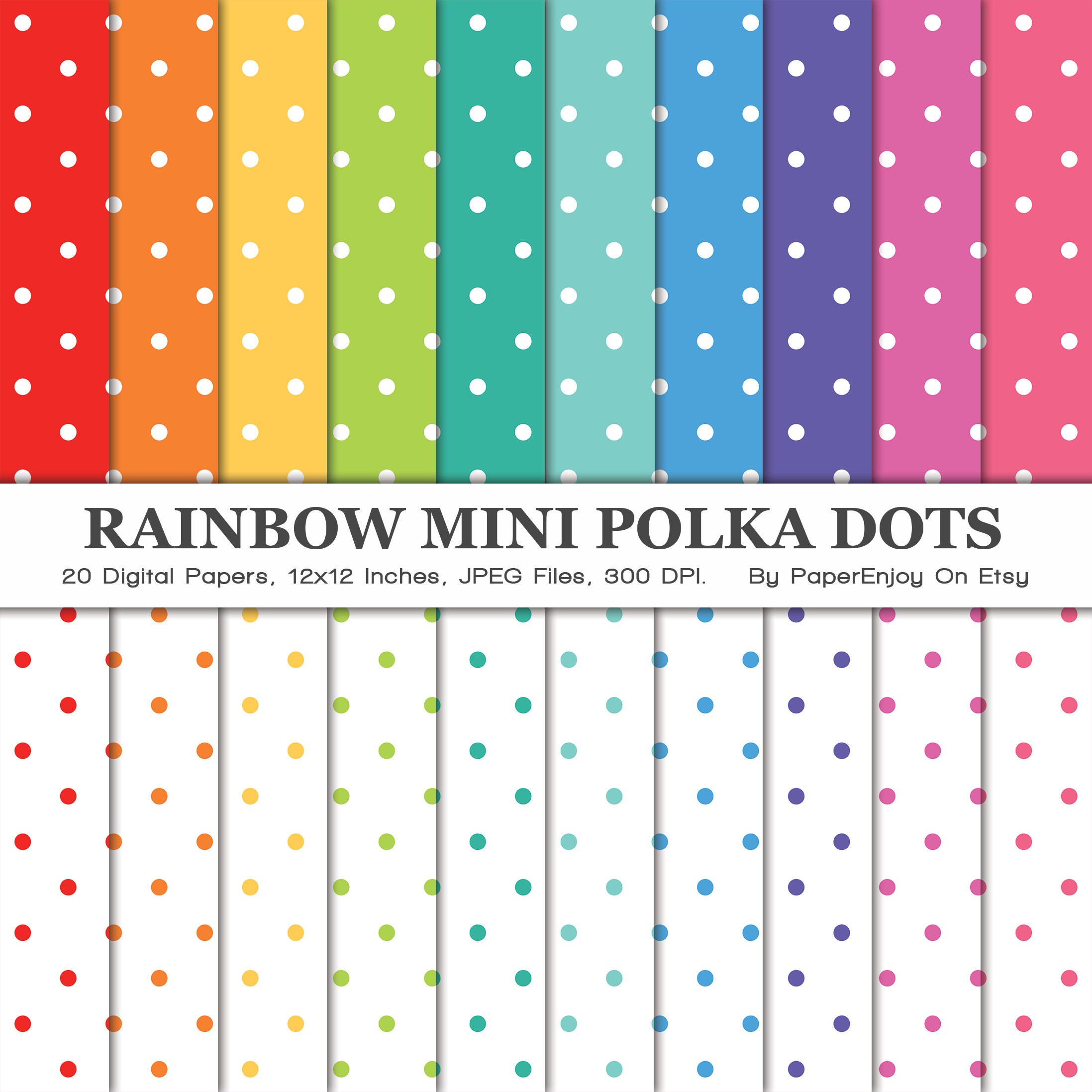 Rainbow Polka Dots Digital Paper - Mini Polka Dot, Spots Pattern ...