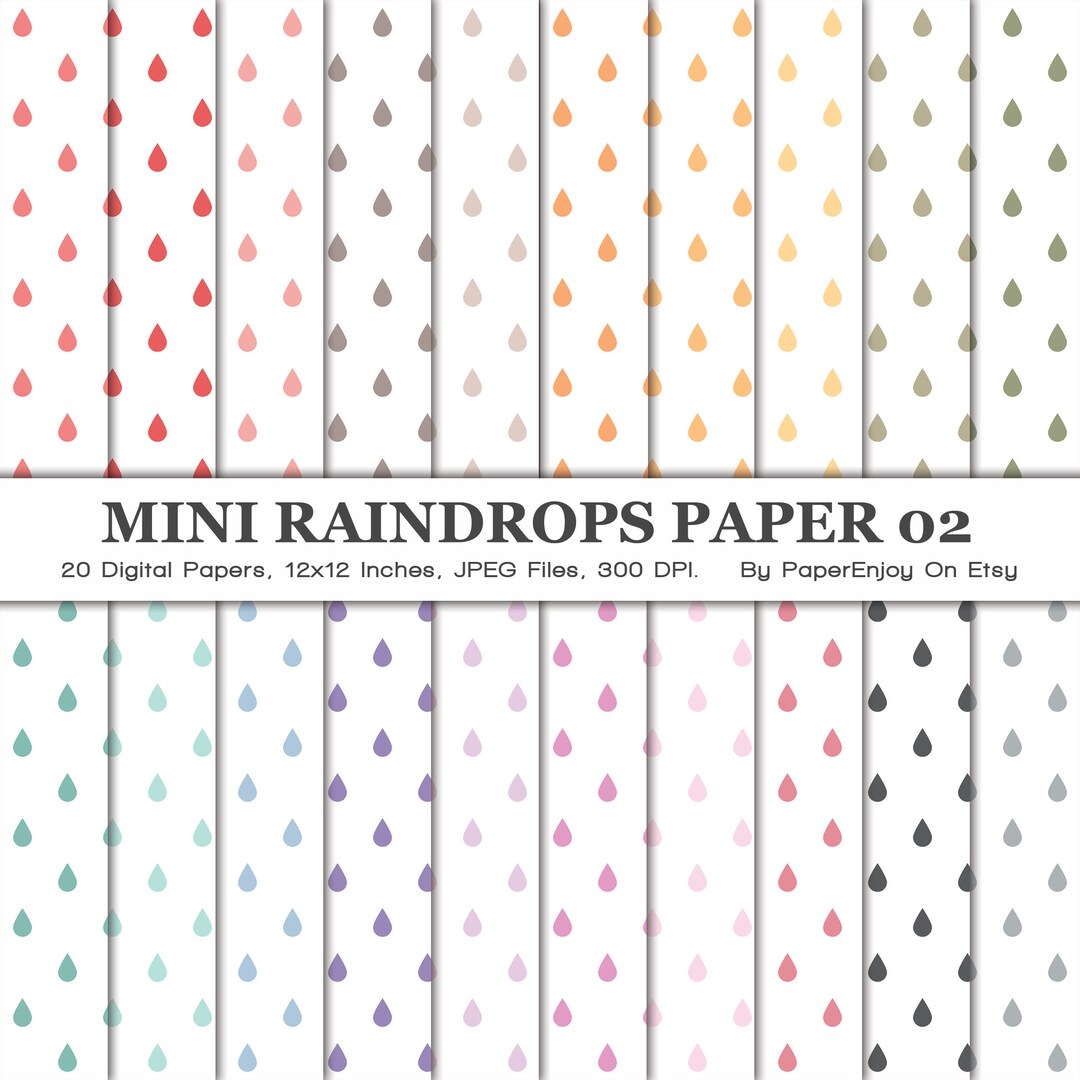 Mini Raindrops Digital Paper, Droplets Digital Paper, Rainy Day Pattern ...
