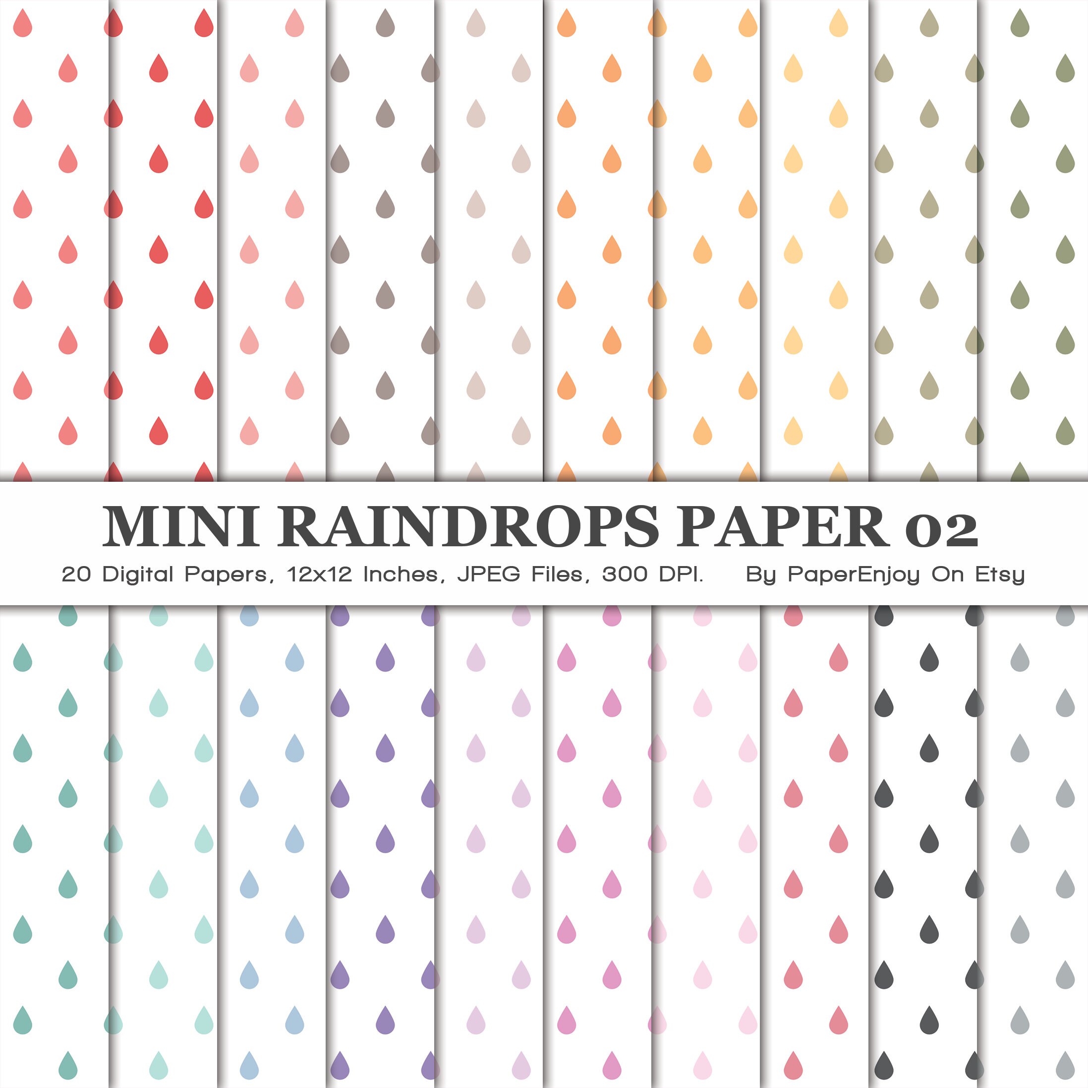 Mini Raindrops Digital Paper, Droplets Digital Paper, Rainy Day Pattern ...