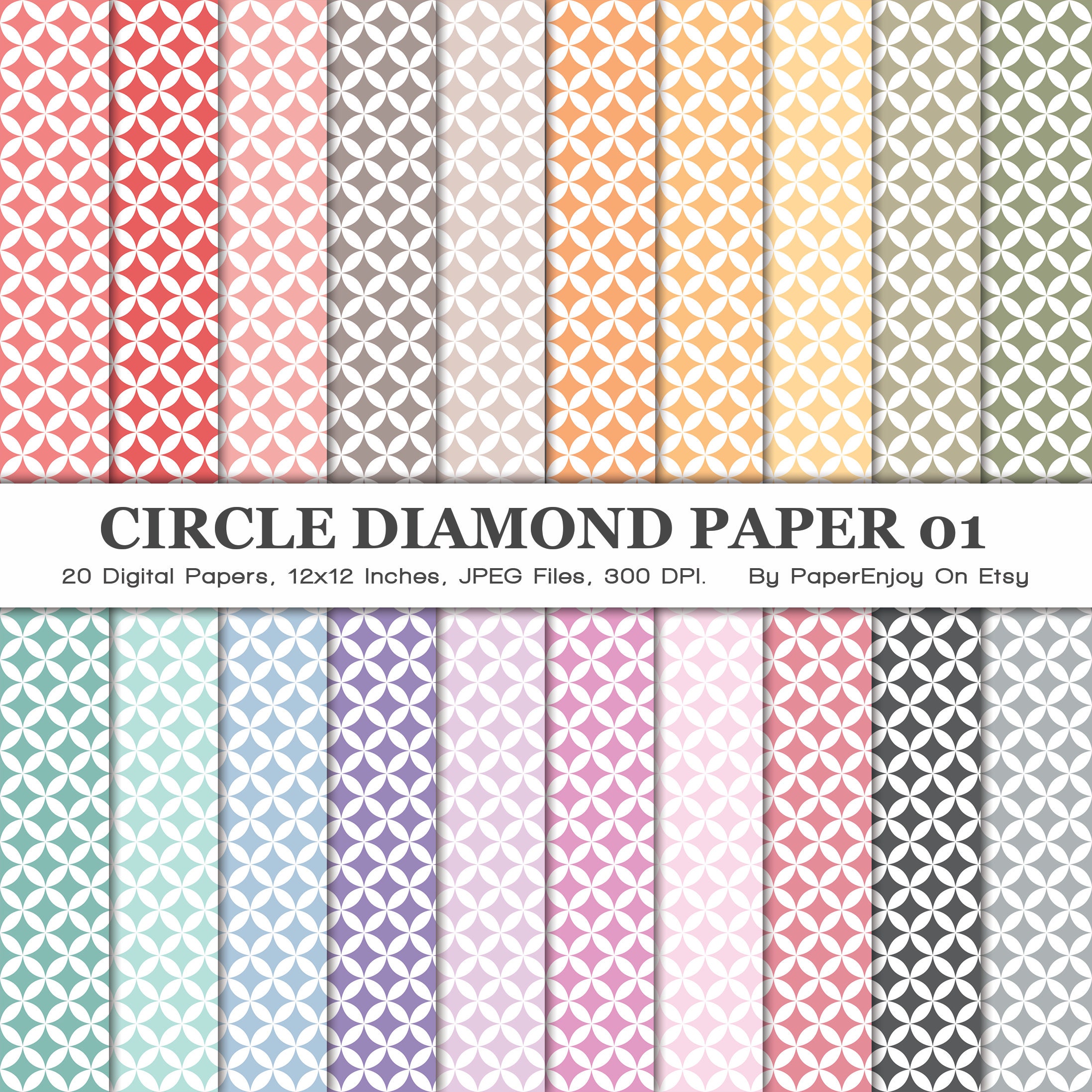 Circle Diamond Digital Paper, Circle Digital Paper, Geometric Digital ...