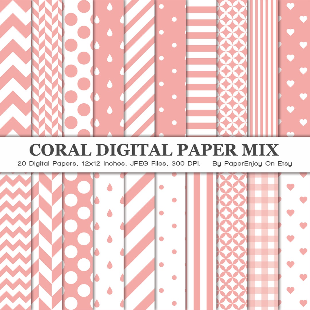 Coral Digital Paper, Coral Digital Pattern, Pink Digital Paper, Coral ...