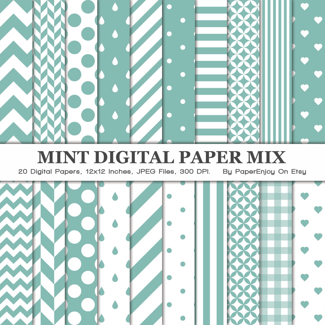 Mint Digital Paper, Mint Digital Pattern, Mint Chevron Paper, Mint ...