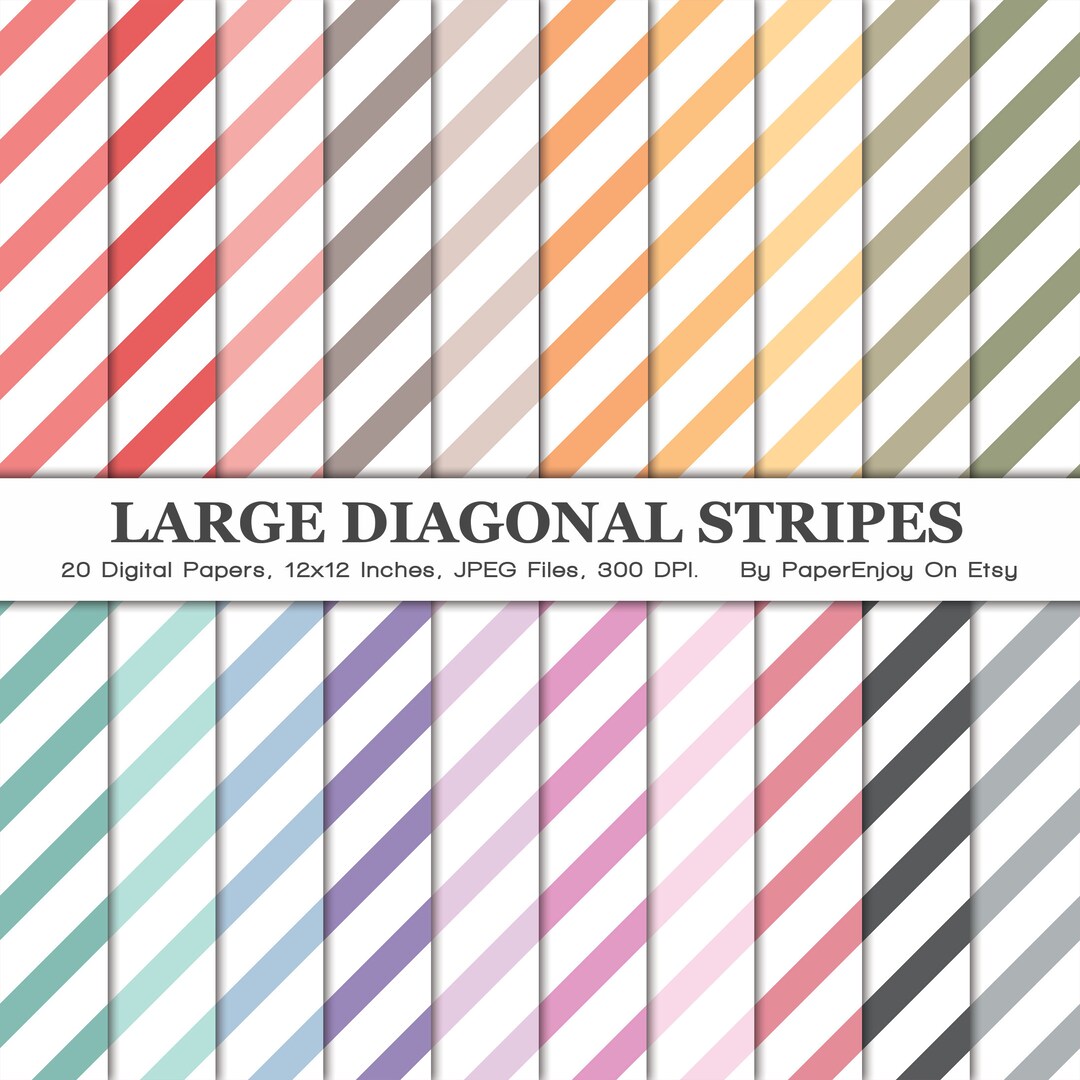 Large Diagonal Stripes Digital Paper, Wide Stripes Paper, Pastel Stripe ...