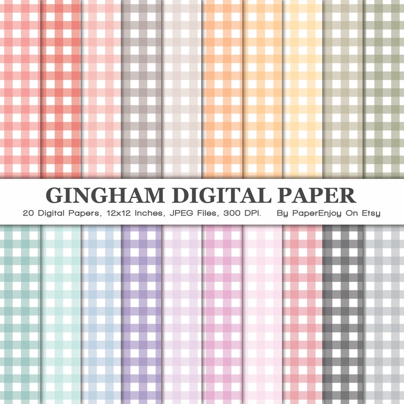 Gingham Digital Paper Pack, Pastel Digital Paper, Gingham Papers ...