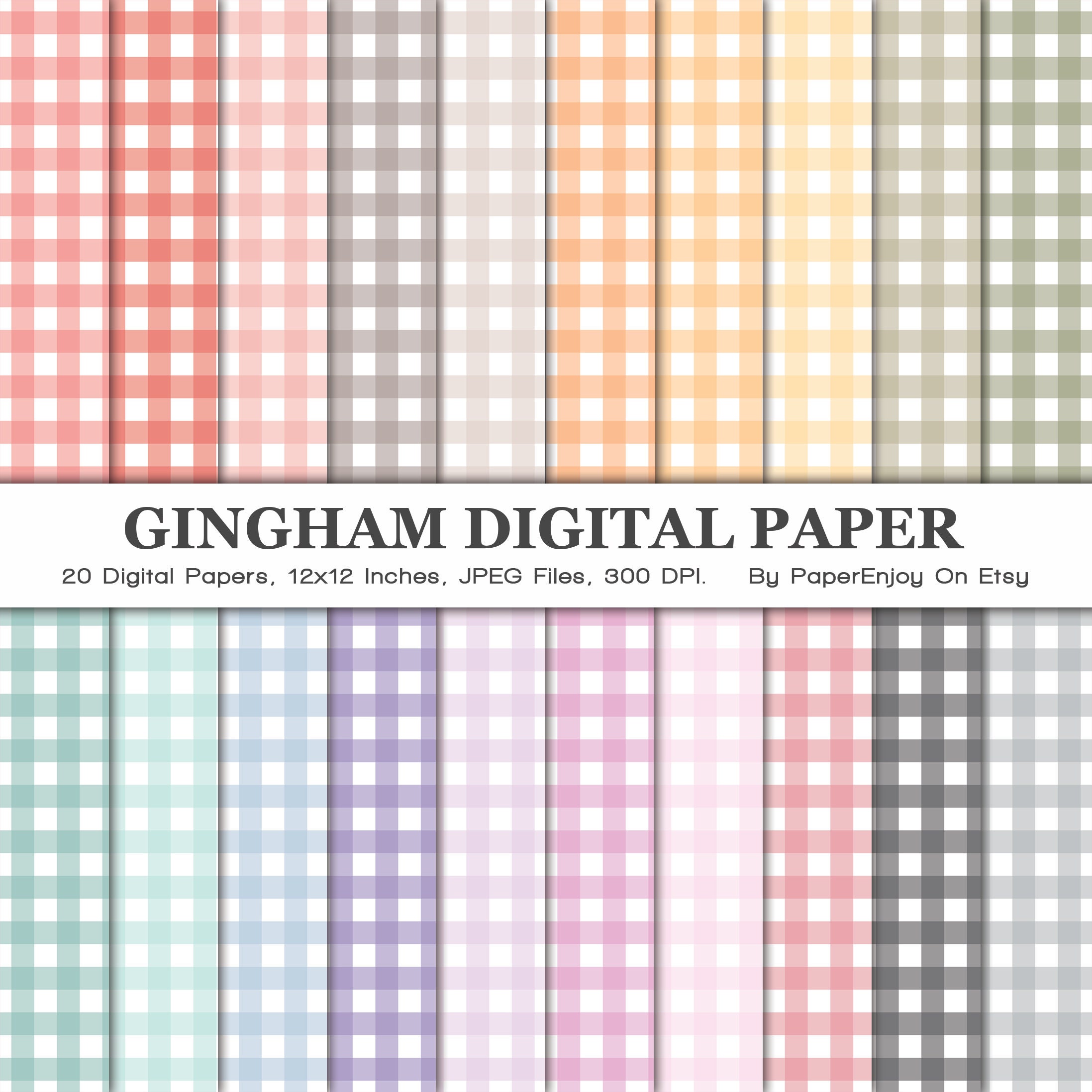 Gingham Digital Paper Pack, Pastel Digital Paper, Gingham Papers ...