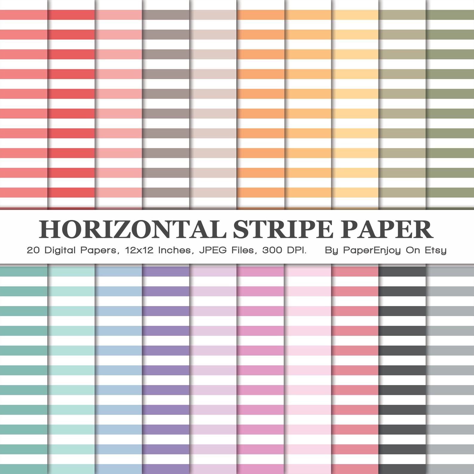 Horizontal Stripes Digital Paper, Stripe Digital Paper, Rainbow Stripes ...