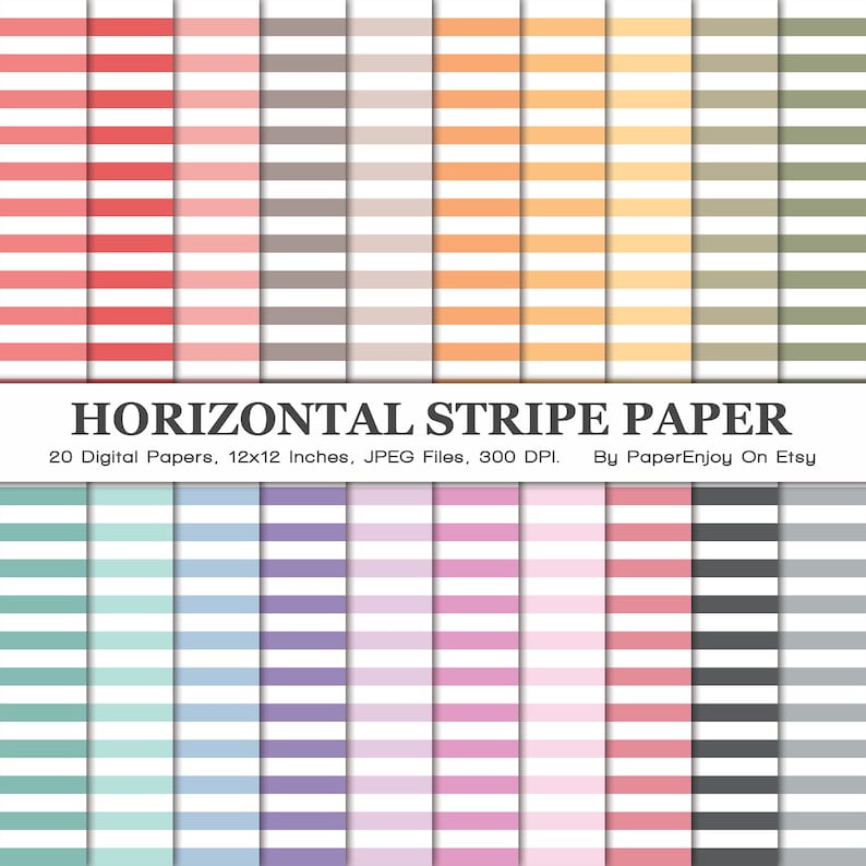 Horizontal Stripes Digital Paper, Stripe Digital Paper, Rainbow Stripes ...