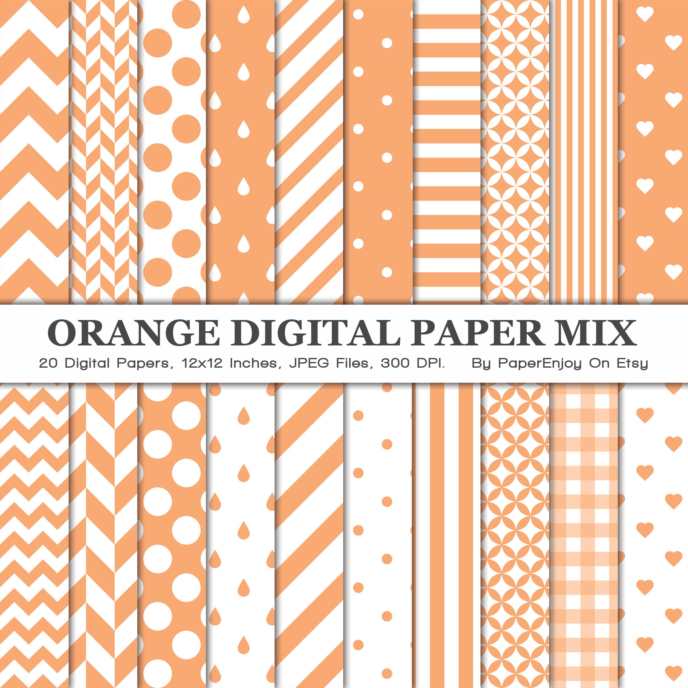 Orange Digital Paper, Orange Digital Pattern, Orange Chevron Paper ...