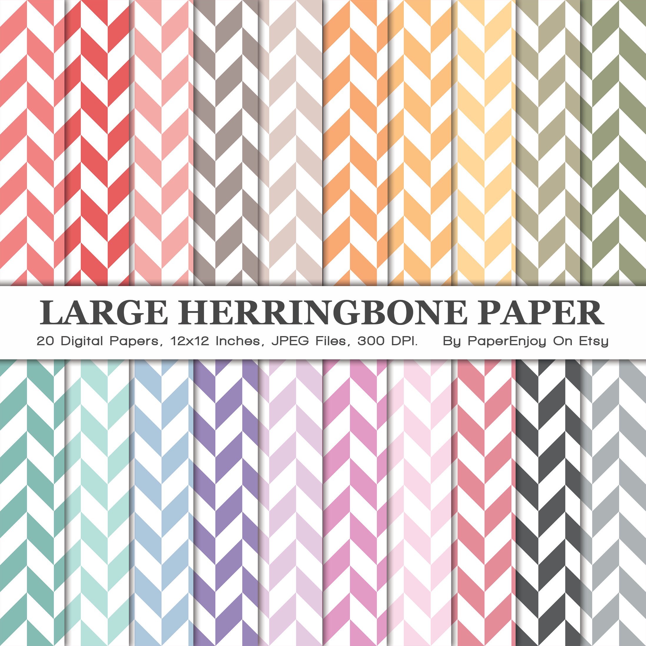 Large Herringbone Digital Paper Pack, Chevron Digital Paper, Pastel Herringbone Pattern, Zig Zag ...