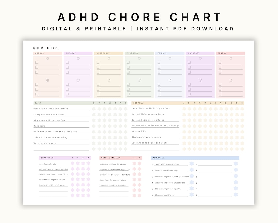 ADHD Chore Chart Cleaning Schedule Printable ADHD Cleaning - Etsy UK