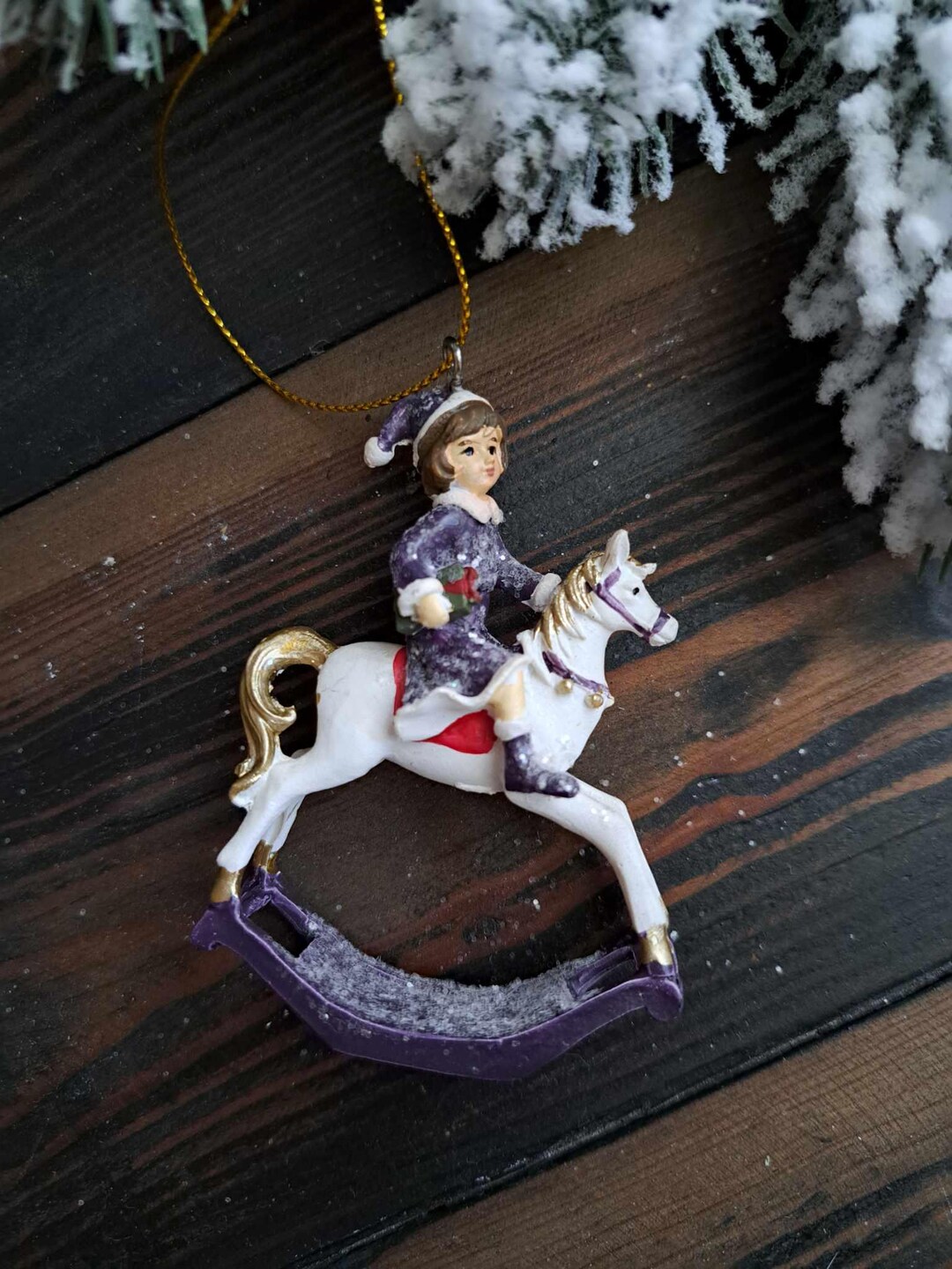 Purple Christmas Rocking Horse Ornaments Winter Wonderland Animals Toys ...