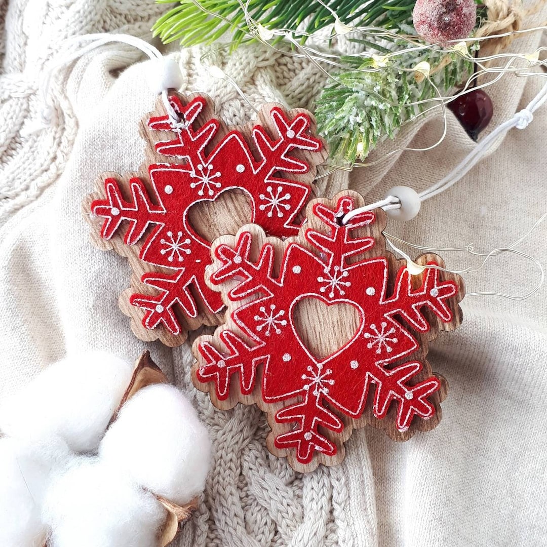 Red Snowflake Christmas Ornament Wood Tree Ornaments - Etsy