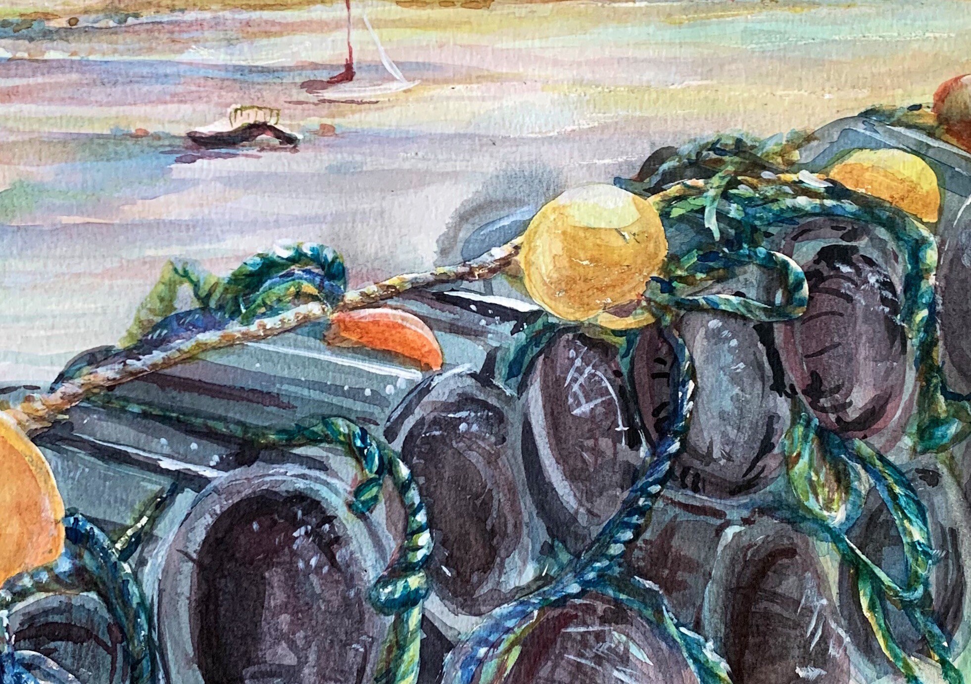 Watercolour Painting fishing Nets on the Dock /original - Etsy