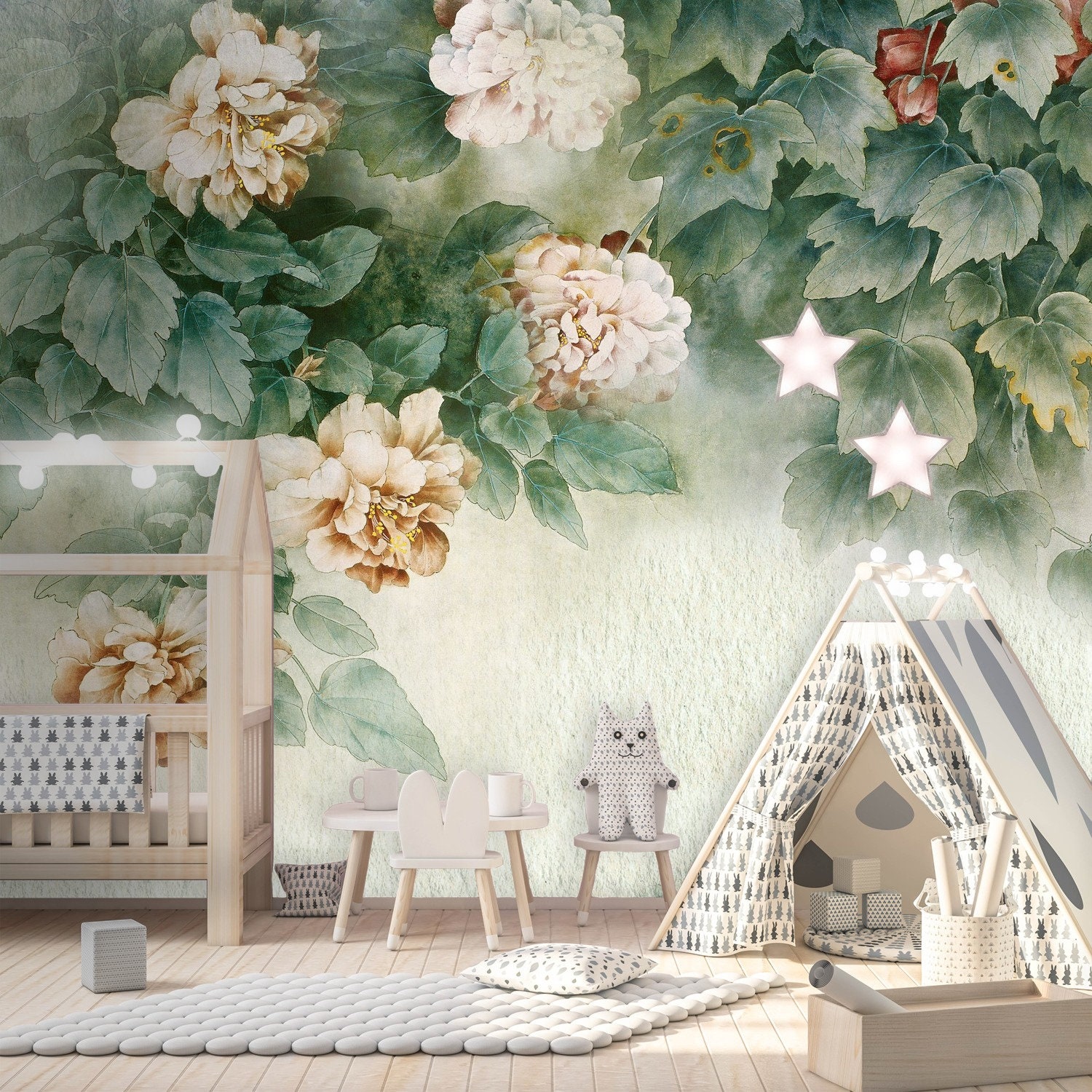 Flower Removable wallpaper Large Peonies Peel and Stick Wall | Etsy