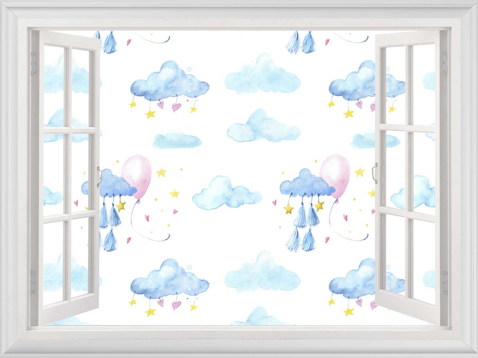 Window Decals With Clouds Watercolor Large Wall Decals - Etsy