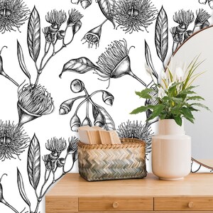 Dark Floral Removable Wallpaper Monochrome Peel and Stick Wall Paper ...