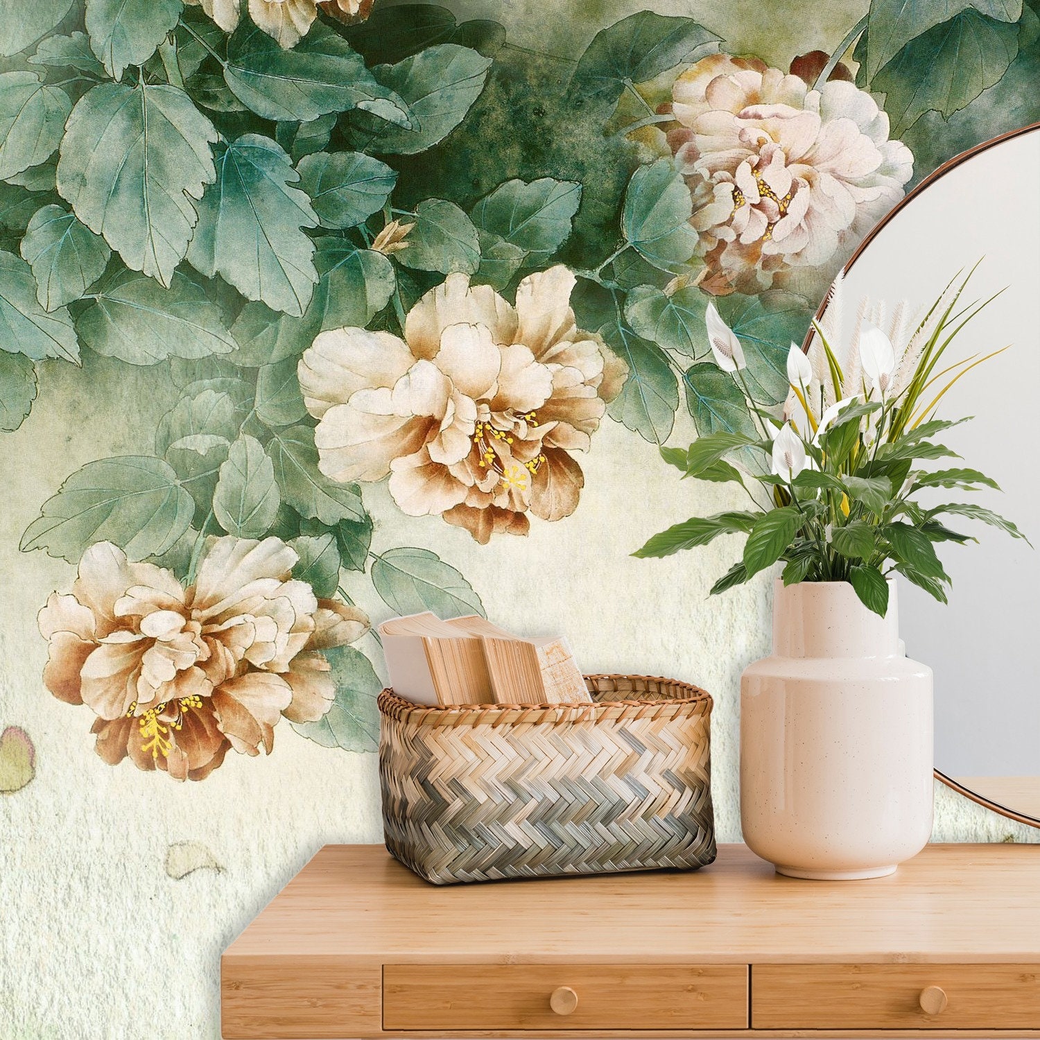 Flower Removable wallpaper Large Peonies Peel and Stick Wall | Etsy