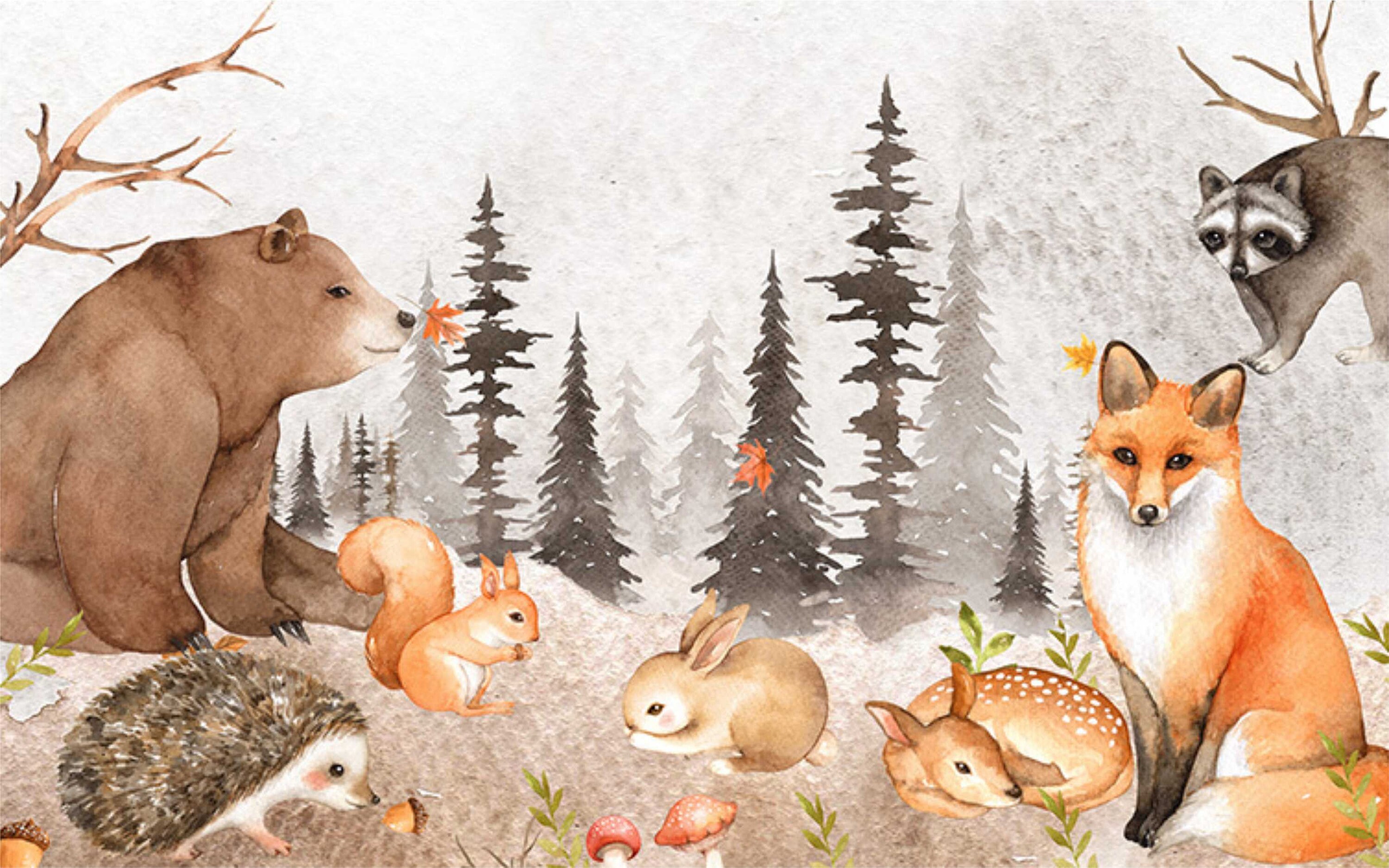 Animal Wallpaper Mural Forest Friends Nursery Wallpaper | Etsy
